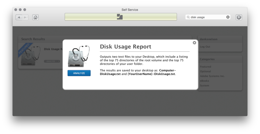 Disk Usage Report Self Service Policy - Dan K. Snelson